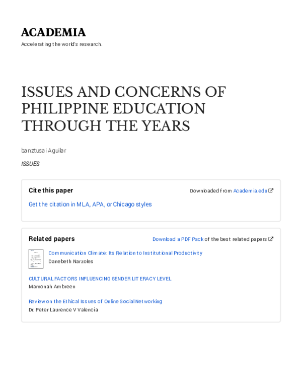 (PDF) ISSUES and Concerns of Philippine Education Through the Years
