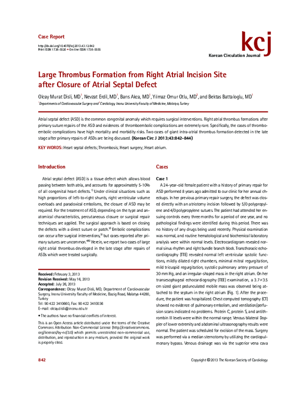 (PDF) Large Thrombus Formation from Right Atrial Incision Site after ...