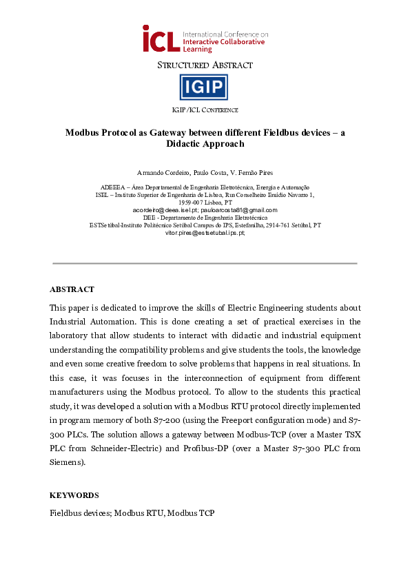 (PDF) Modbus Protocol as Gateway Between Different Fieldbus Devices - a ...