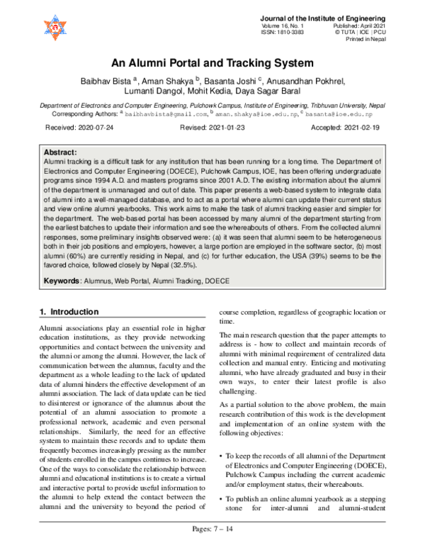 (PDF) An Alumni Portal and Tracking System