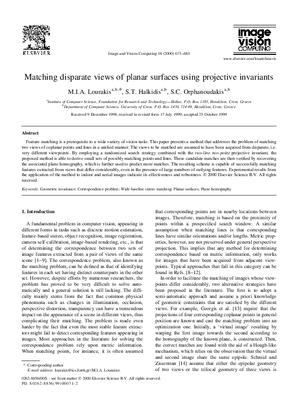 Pdf Matching Disparate Views Of Planar Surfaces Using Projective