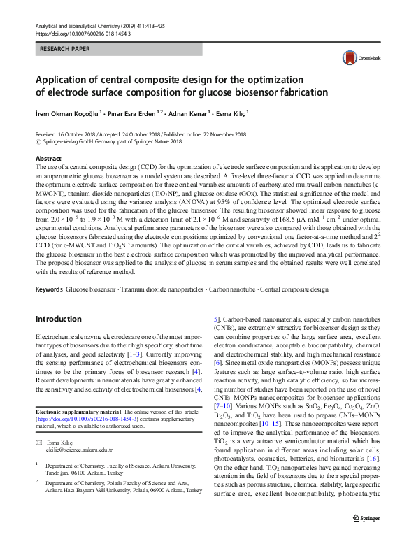 (PDF) Application of central composite design for the optimization of electrode surface ...