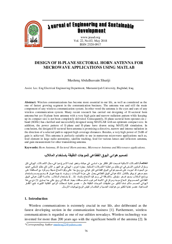 (PDF) Design of H-Plane Sectoral Horn Antenna for Microwave ...