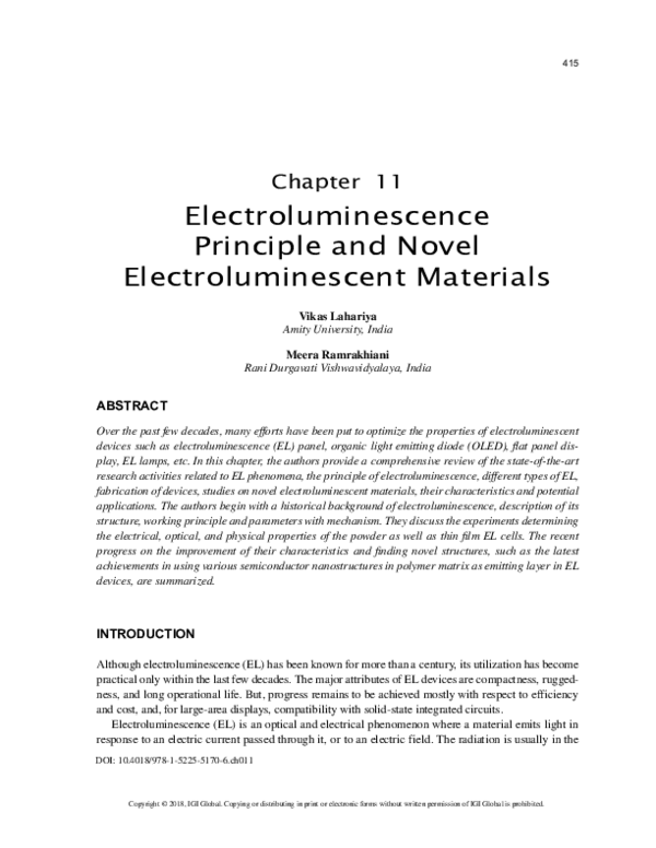 (PDF) Electroluminescence Principle and Novel Electroluminescent Materials