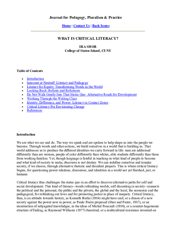(PDF) What is critical literacy