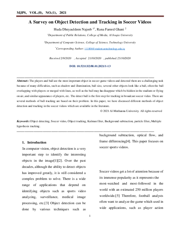 (PDF) A Survey on Object Detection and Tracking in Soccer Videos