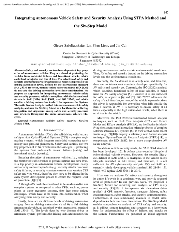 (PDF) Integrating Autonomous Vehicle Safety and Security Analysis Using ...