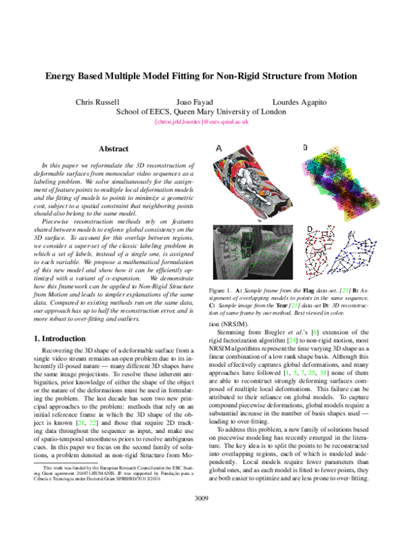 (PDF) Energy based multiple model fitting for non-rigid structure from motion