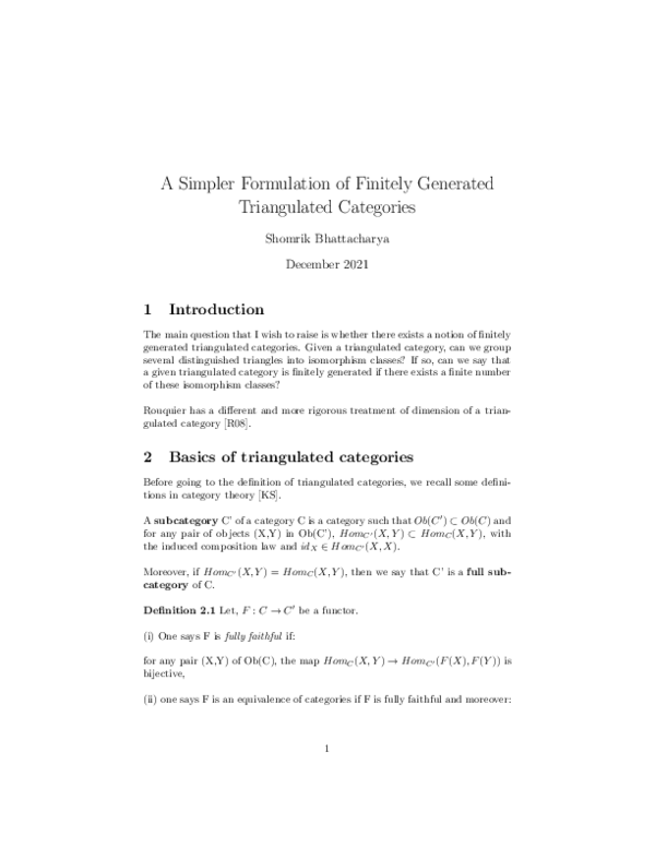 (PDF) A Simpler Formulation of Finitely Generated Triangulated Categories