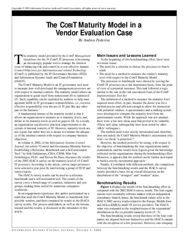 (PDF) The COBIT Maturity Model in a Vendor Evaluation Case