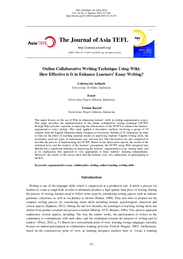 (PDF) Online Collaborative Writing Technique Using Wiki : How Effective ...