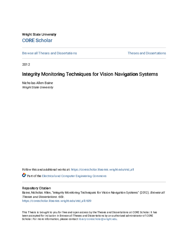 (PDF) Integrity Monitoring Techniques for Vision Navigation Systems