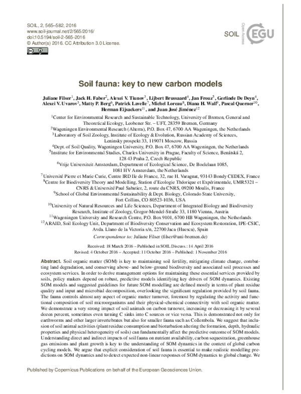 (PDF) Soil fauna: key to new carbon models | Jack Faber - Academia.edu