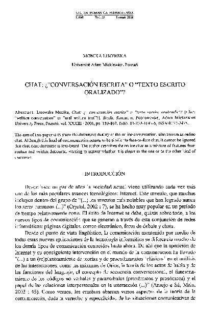 (PDF) Chat: ¿ "conversación escrita" o "texto escrito oralizado ...