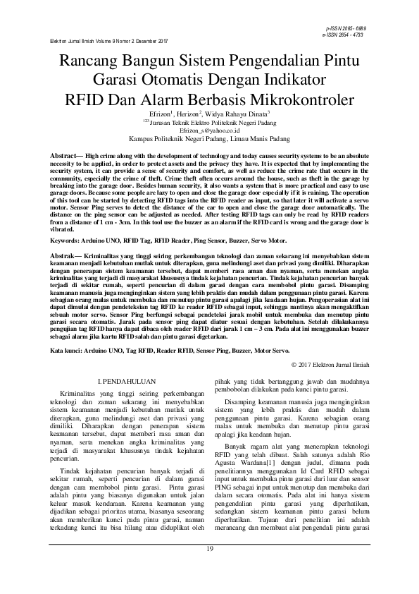 (PDF) Rancang Bangun Sistem Pengendalian Pintu Garasi Otomatis Dengan ...