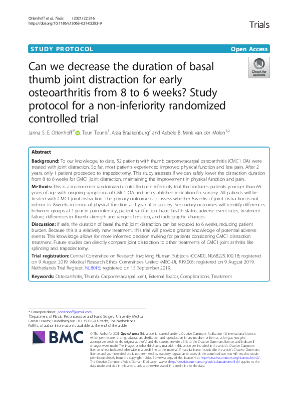 (PDF) Can we decrease the duration of basal thumb joint distraction for ...