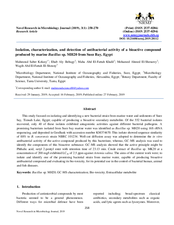 (PDF) Isolation, characterization, and detection of antibacterial ...