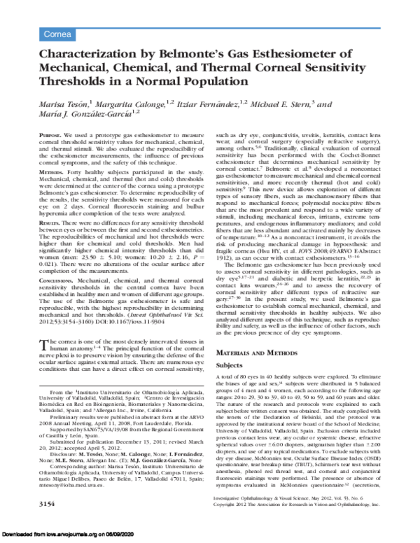 (PDF) Characterization by Belmonte's Gas Esthesiometer of Mechanical ...