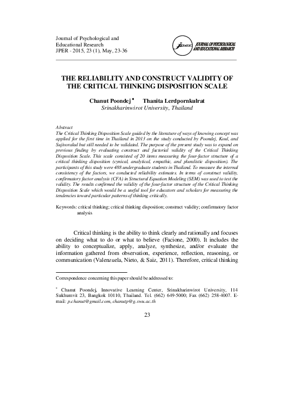 (PDF) The Reliability and Construct Validity of the Critical Thinking ...