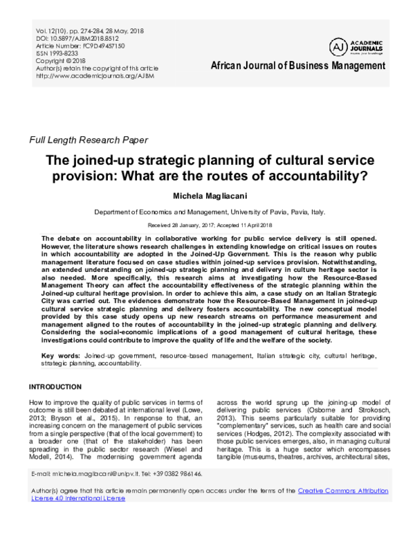(PDF) The joined-up strategic planning of cultural service provision ...