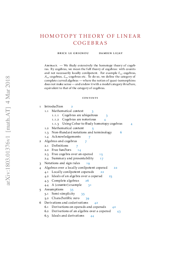 (PDF) Homotopy Theory of linear cogebras