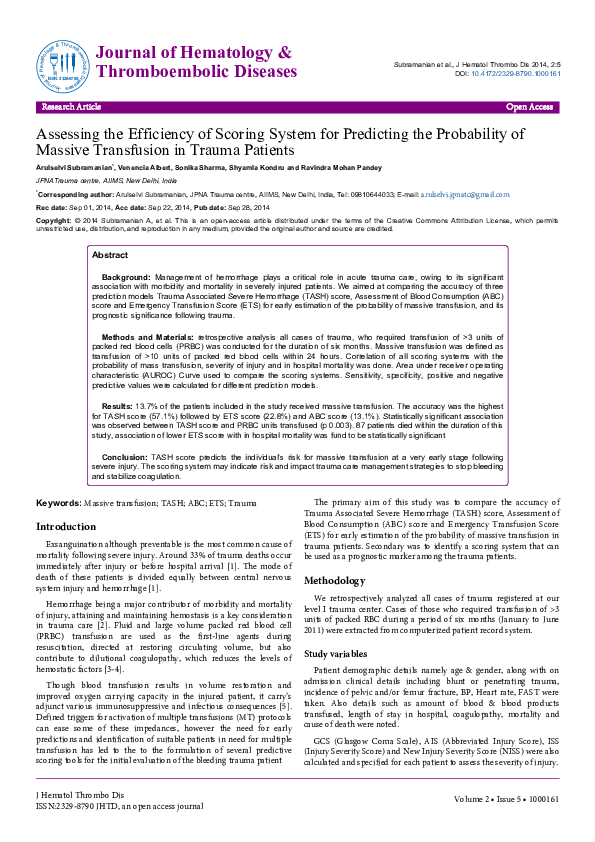 (PDF) Assessing the Efficiency of Scoring System for Predicting the ...