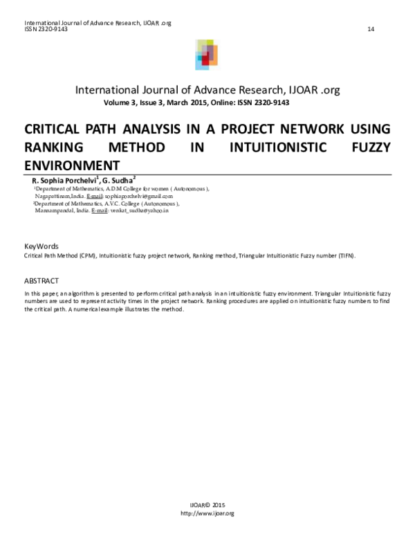 Pdf Critical Path Analysis In A Project Network Using Ranking Method