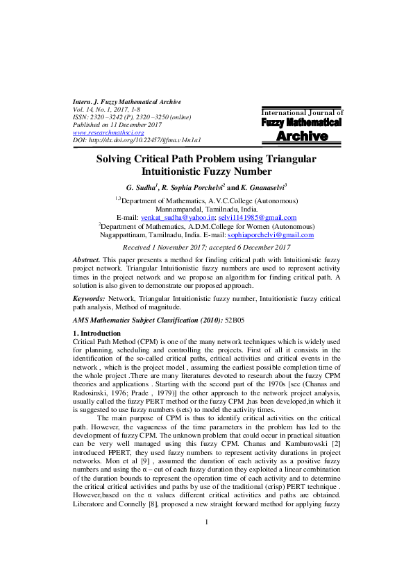 (PDF) Solving Critical Path Problem using Triangular Intuitionistic Fuzzy Number
