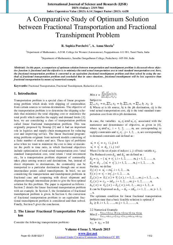 (PDF) A Comparative Study of Optimum Solution between Fractional Transportation and Fractional ...