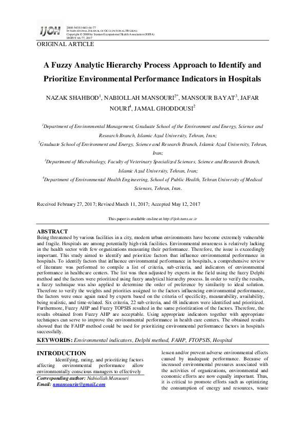 (PDF) A Fuzzy Analytic Hierarchy Process Approach to Identify and Prioritize Environmental ...