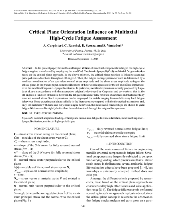 (PDF) Critical Plane Orientation Influence on Multiaxial High-Cycle ...