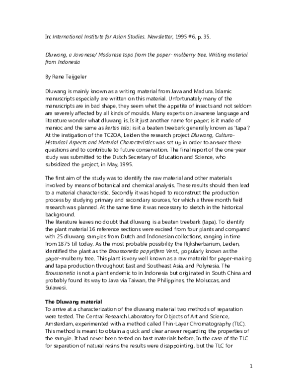 (PDF) Dluwang, a Javanese/ Madurese Tapa from the Paper-mulberry Tree ...