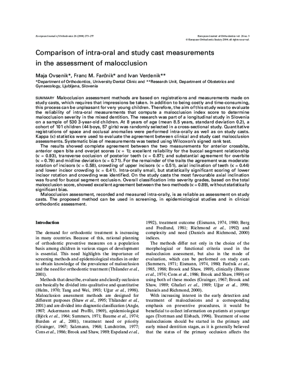 (PDF) Comparison of intra-oral and study cast measurements in the ...
