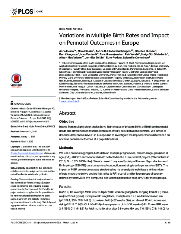 Variations in Multiple Birth Rates and Impact on Perinatal Outcomes in ...