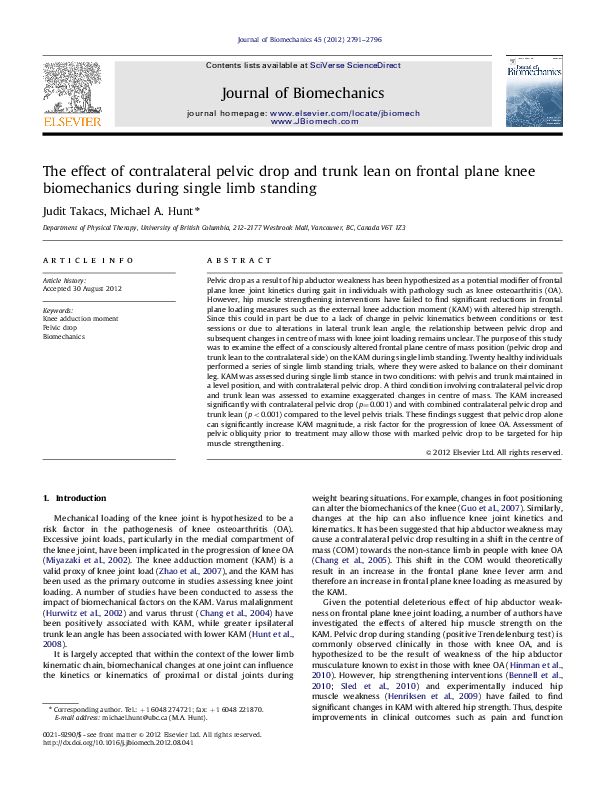 (PDF) The effect of contralateral pelvic drop and trunk lean on frontal ...