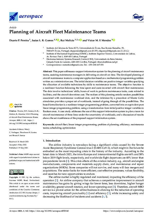 (PDF) Planning of Aircraft Fleet Maintenance Teams