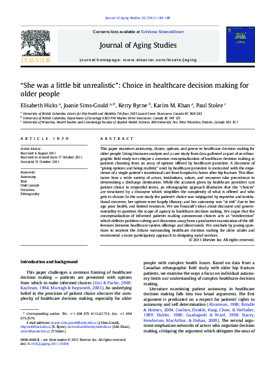 (PDF) “She was a little bit unrealistic”: Choice in healthcare decision ...