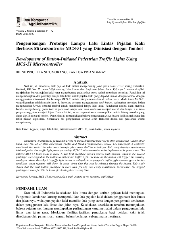 (PDF) Pengembangan Prototipe Lampu Lalu Lintas Pejalan Kaki Berbasis Mikrokontroler MCS-51 yang ...