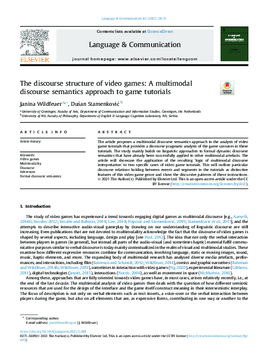 Pdf The Discourse Structure Of Video Games A Multimodal Discourse Semantics Approach To Game