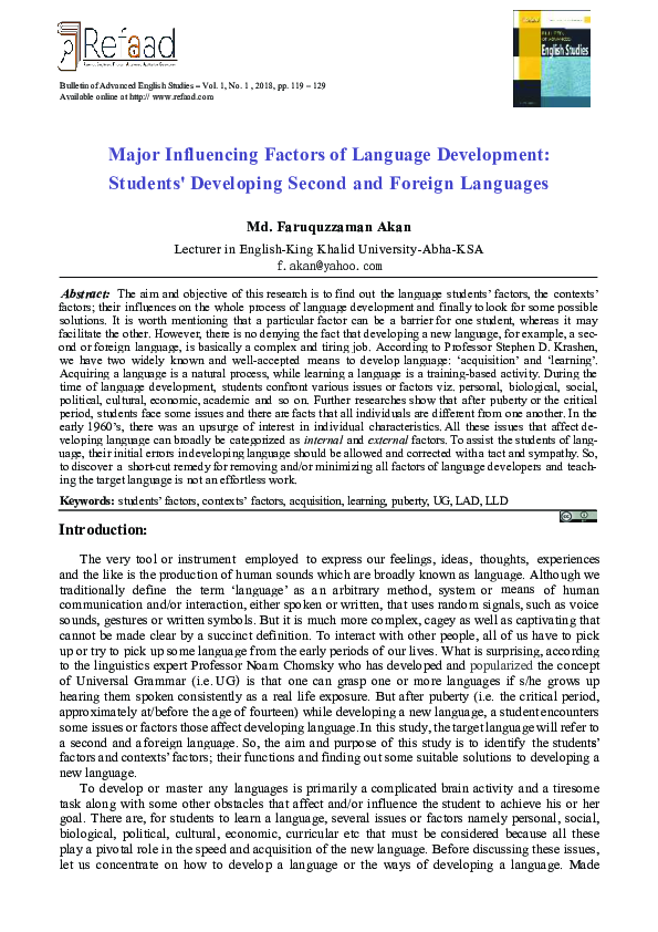 (PDF) Major Influencing Factors of Language Development: Developing ...