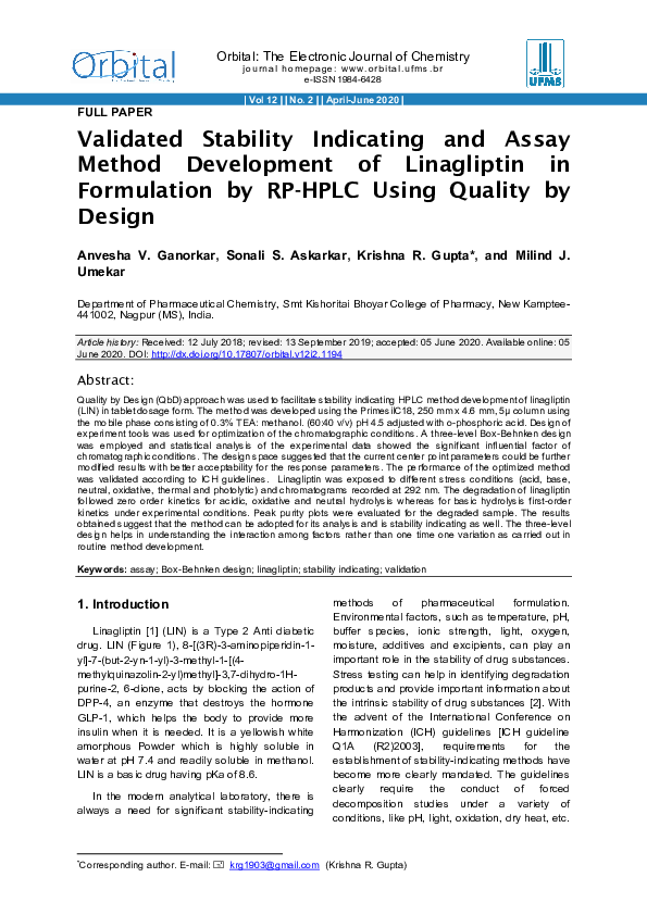 (PDF) Validated Stability Indicating and Assay Method Development of Linagliptin in Formulation ...