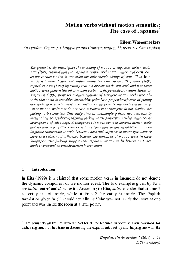 (PDF) Motion verbs without motion semantics : The case of Japanese