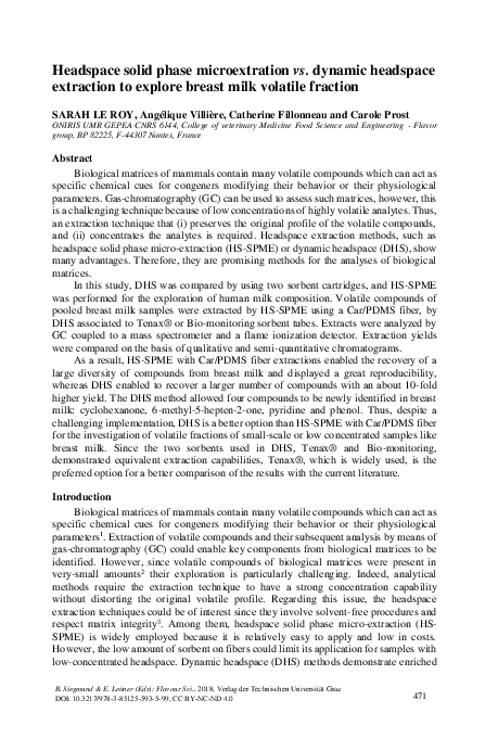 (PDF) Headspace solid phase microextration vs . dynamic headspace extraction to explore breast ...