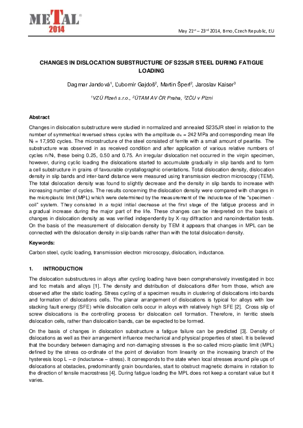(PDF) Changes in Dislocation Substructure of S235JR Steel During ...