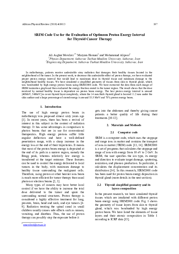 (PDF) SRIM Code Use for the Evaluation of Optimum Proton Energy ...