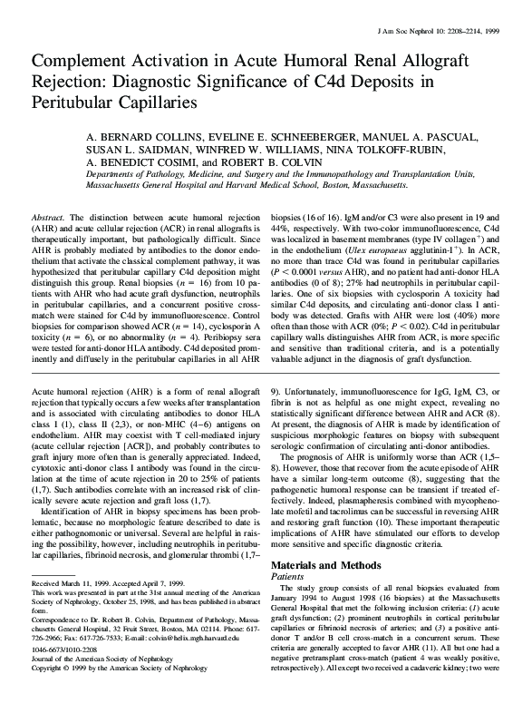 (PDF) Complement activation in acute humoral renal allograft rejection ...