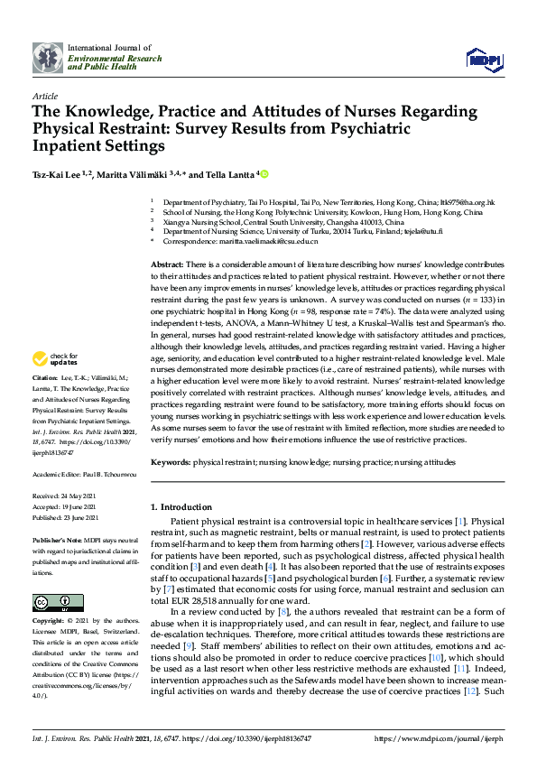 (PDF) The Knowledge, Practice and Attitudes of Nurses Regarding Physical Restraint: Survey ...