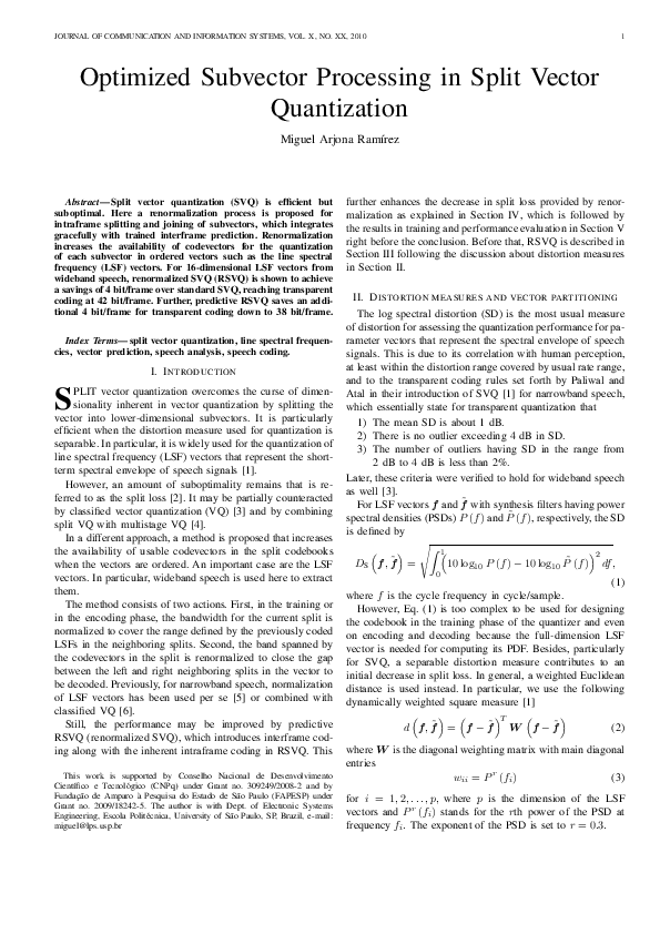 Pdf Optimized Subvector Processing In Split Vector Quantization