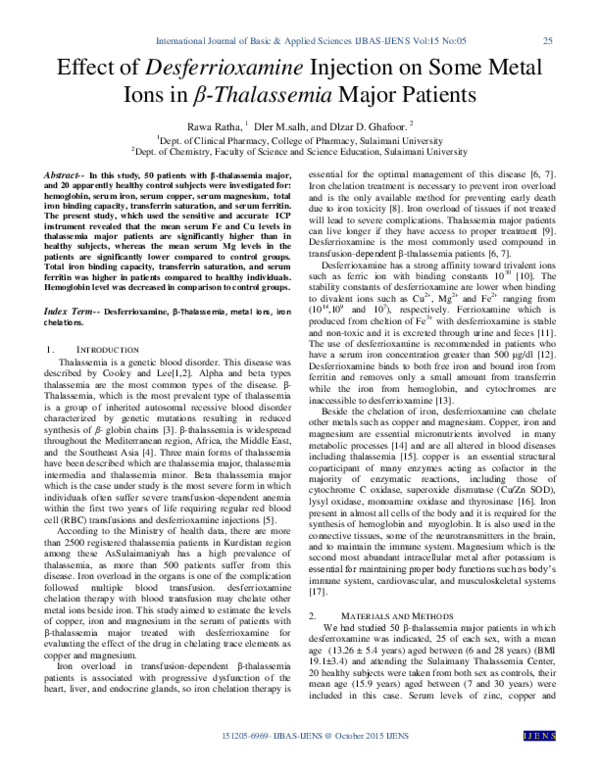 (PDF) Effect of Desferrioxamine Injection on Some Metal Ions in β ...