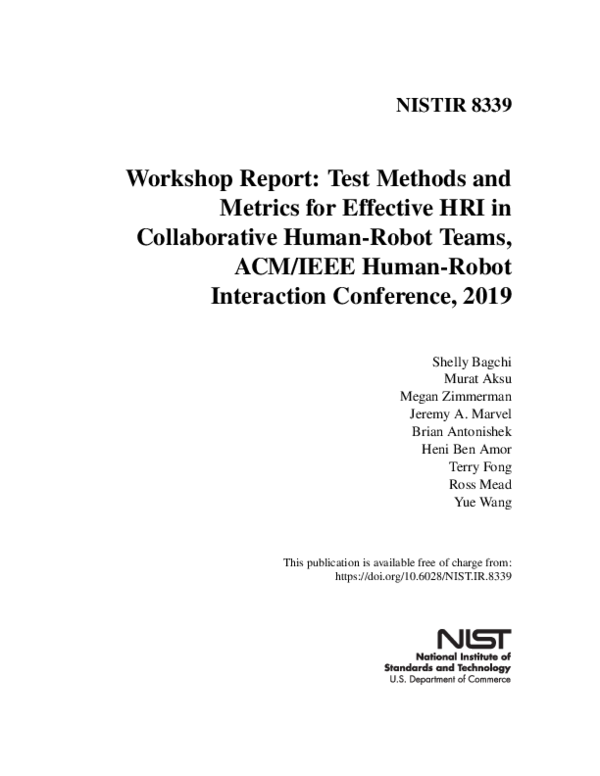 (PDF) Workshop Report: Test Methods and Metrics for Effective HRI in ...